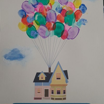 UP Inspired Custom Fingerprint Art Balloon House Print on Recycled Card ...