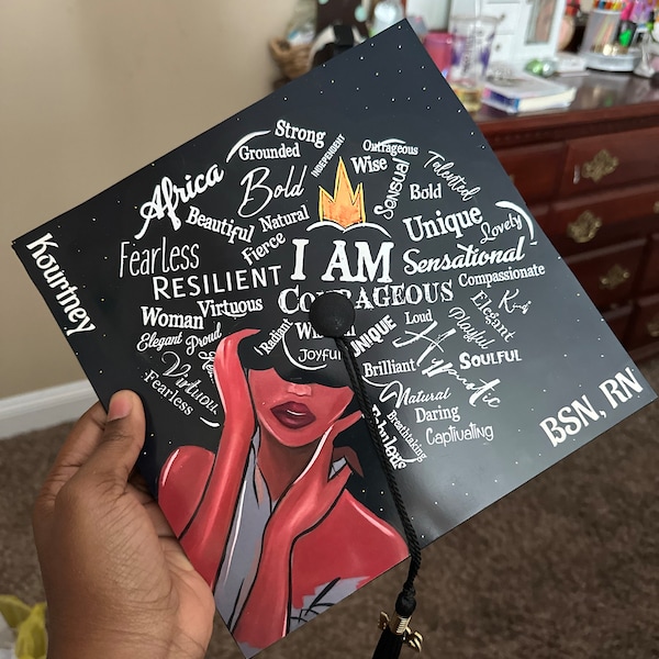 I Am Courageous Strong Unique Girl Graduation Cap Topper, Black Queen ...