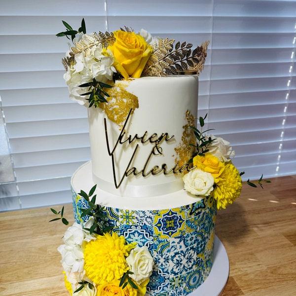 Cake Charm | Acrylic Cake Accessory | Wedding Name | Gold Name Plate ...