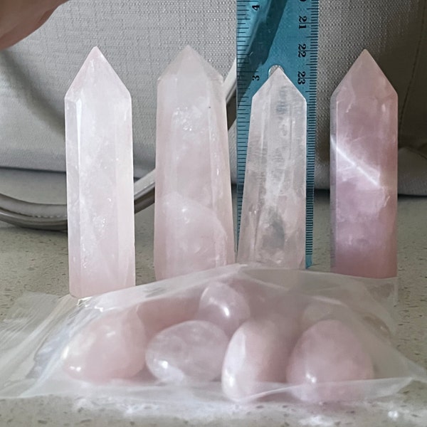 Rose Quartz Towers Crystal Obelisk Natural Crystals Tower Point Wand ...