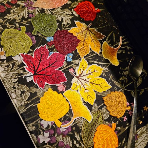 Autumn Leaves Flaming Fall Embroidered Patches Iron on Set - Etsy