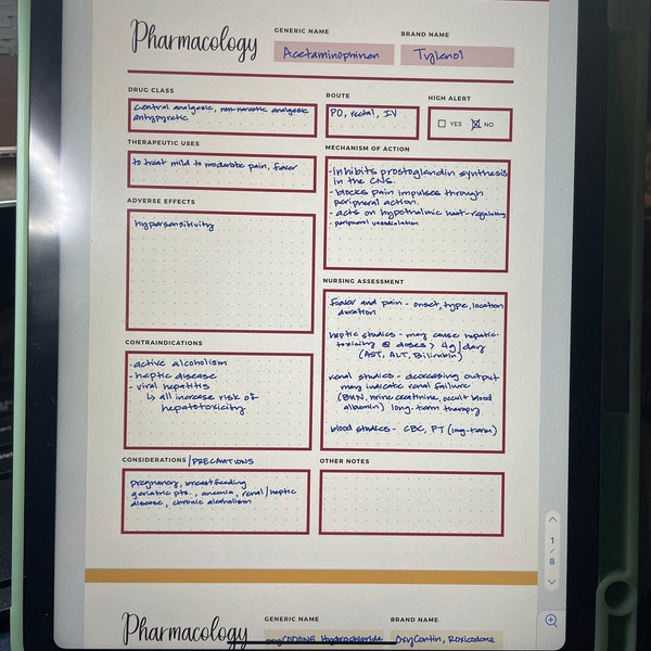 Printable Pharmacology Template for Nursing Student, Student Nurse ...