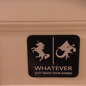 Unicorn Dragon Gender Neutral Bathroom Restroom Sign Whatever Just Wash ...