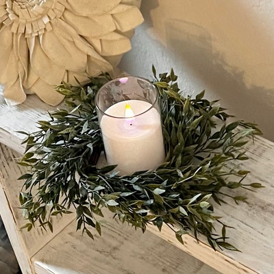 CANDLE RING Farmhouse/french Country Style, Greenery Candle Ring 3in ...