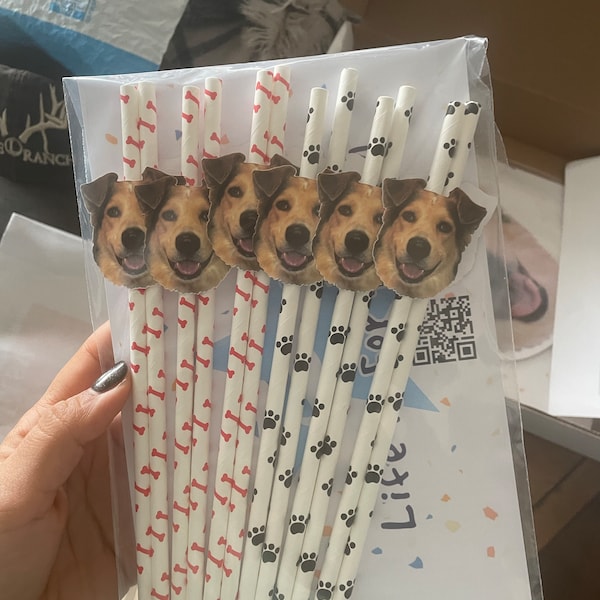 Custom Pet Straws, Dog Decorations, Personalized Photo 12 Count Paper ...
