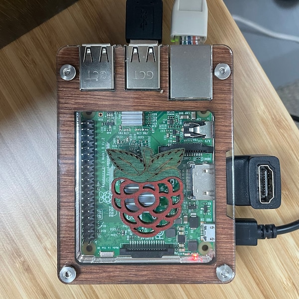 C4labs Zebra Case for Raspberry Pi 3B, 3, 2 and B With Power Cord and Heatsinks Wood/wood Inlay ...