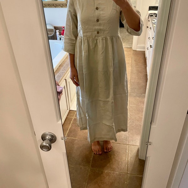 Linen Dress With Long Sleeves And Hidden Side Pockets San Clemente