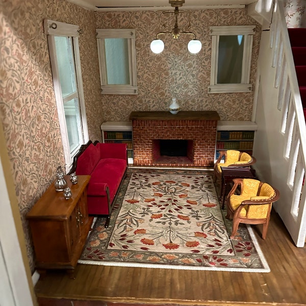 Miniature Dollhouse Velvet Rug 1:12 Scale Green Arts Crafts Mission ...