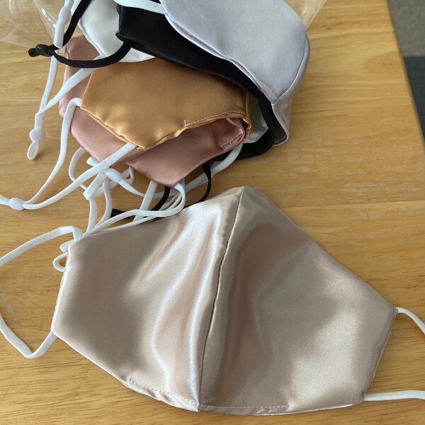 Silky Satin Classy Face Masks 2layers With Nose Wire and Adjustable ...
