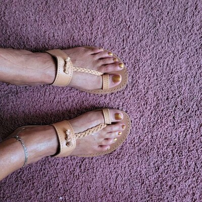 Greek Toe Ring Sandals, Slip-on Leather Sandals, Braided Sandal ...