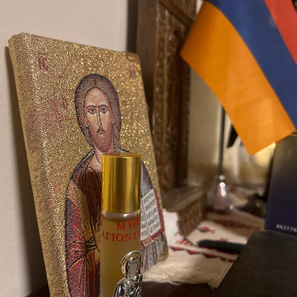 Triptych Christian Icon of Virgin Mary gorgoipikoos and Archangels With Aging Technique ...