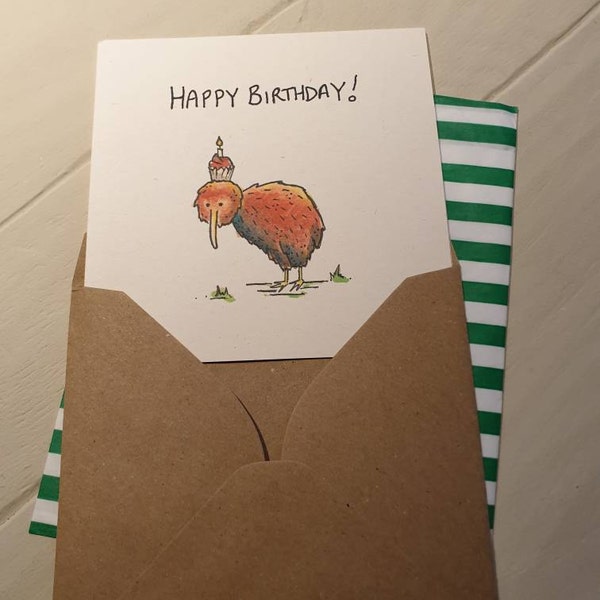New Zealand Kiwi Bird Birthday Card, Cupcake, Personalised, Watercolour ...