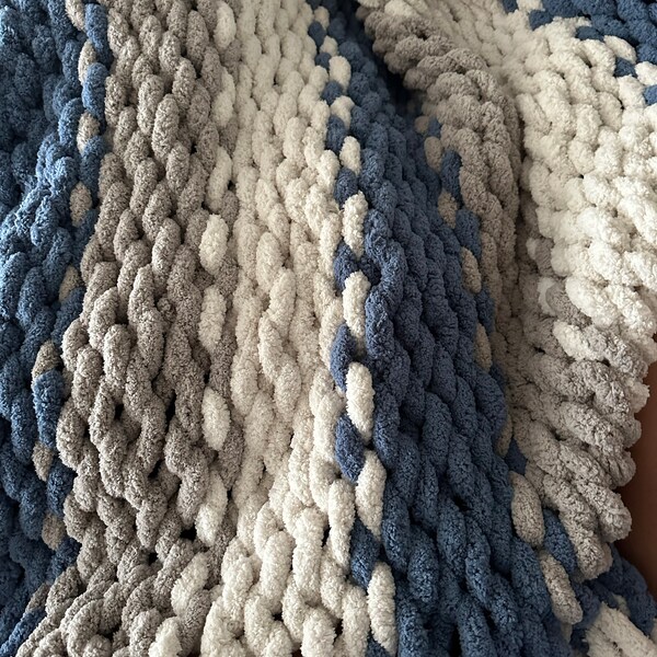 Bluey Hand Knitted Chunky Blanket - Etsy