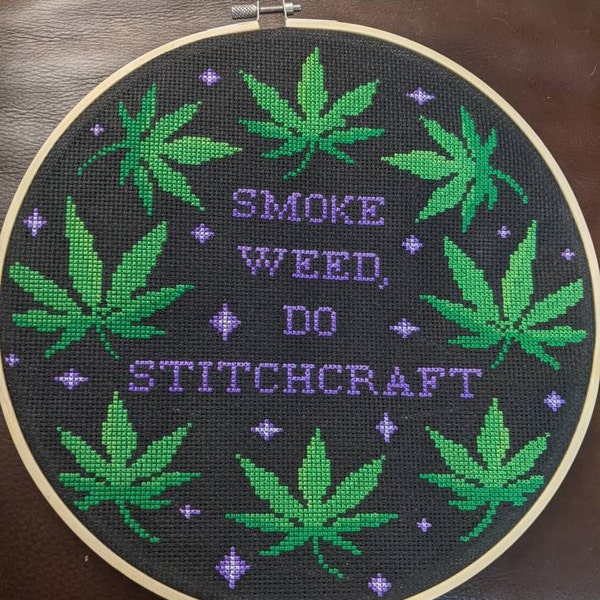 Weed Cross Stitch Pattern, Funny Cross Stitch Pattern Pdf, Gothic Cross ...