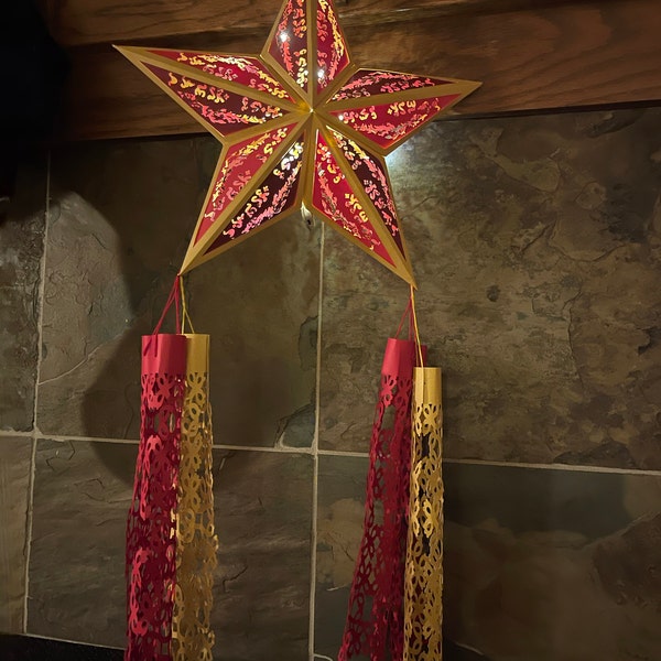 Lighted Filipino Christmas Parol Paneled 2ftx1ft Red/gold, Intricate ...