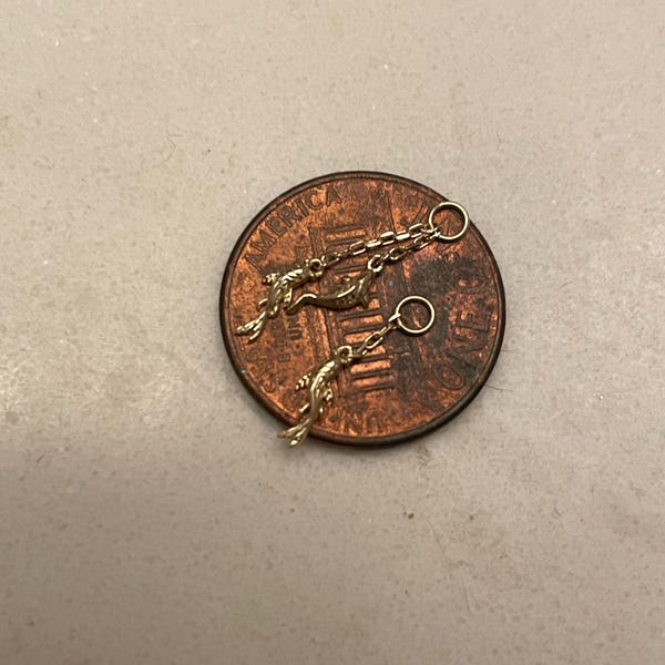 14k Solid Gold Koi Fish Dangle Charm Koi Fish Double Chain Charm Tiny ...