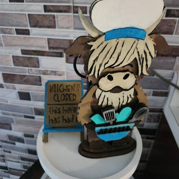 Highland Cow CHEF Shelf Sitter With Easel Sign Farmhouse or Cabin Shelf ...