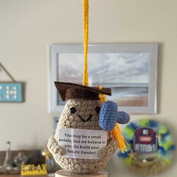 Graduation Gift, Cute Positive Crochet Desk Buddy, Motivational Cheer ...