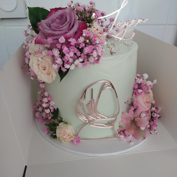 Hijabi Line Art Cake Charm | Range of Size & Colour Options - Etsy