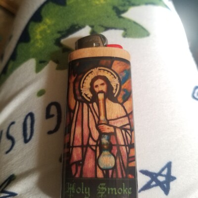 Holy Smoke Jesus Smoking Holding Pipe Lighter Case Holder Sleeve Cover ...