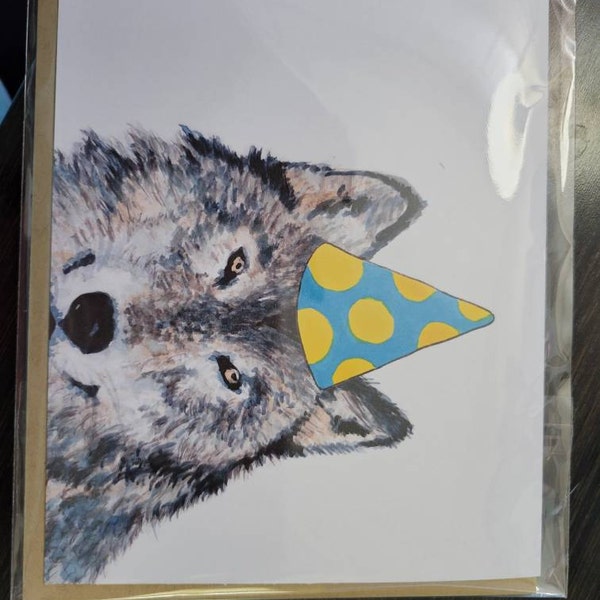 Birthday Card - Wolf, Animal Birthday, Animal Card, Cute Greeting Card ...