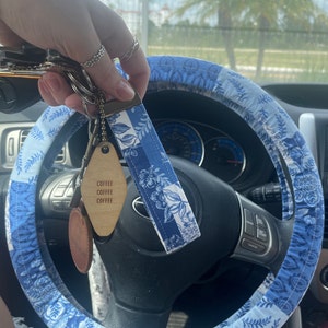 Blue Chinoiserie Patchwork Steering Wheel Cover With Gripper Fabric ...