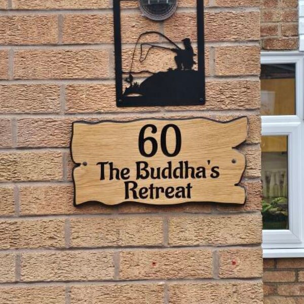 Personalised Oak House Number Name Sign Carved Engraved Outdoor Wooden ...