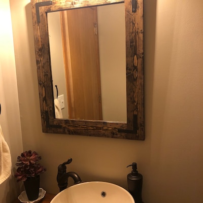 Rustic Wood Framed Mirror, Farmhouse Bathroom Vanity Mirror, Primitive ...