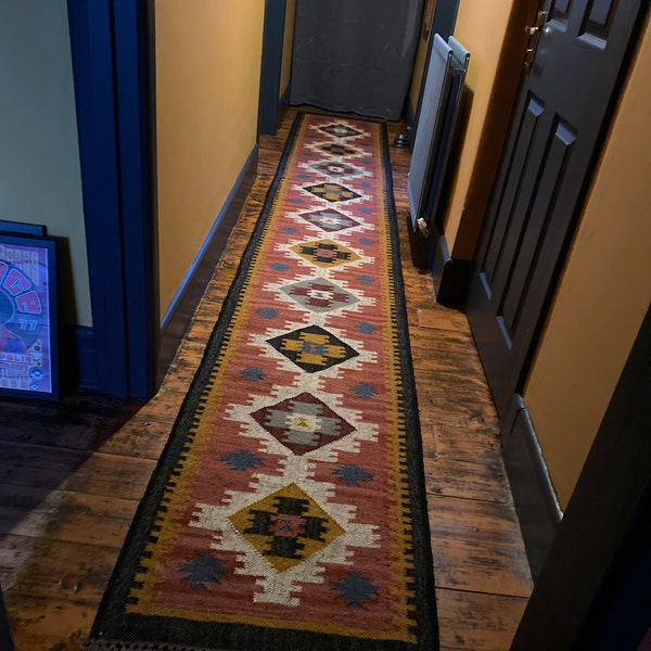 Handmade Kilim Runner, Multicolor; Jute Rug Wool Rug Kilim Dhurrie ...