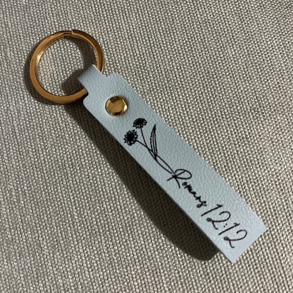 Personalized Birth Flower Keychain, Engraved Leather Keyring, Custom ...