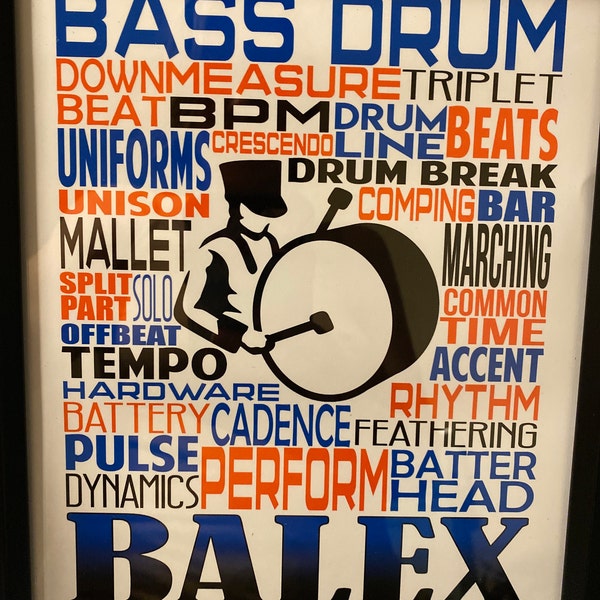 Bass Drum Poster, Personalized Bass Drummer Sign, Gift for Drummers ...