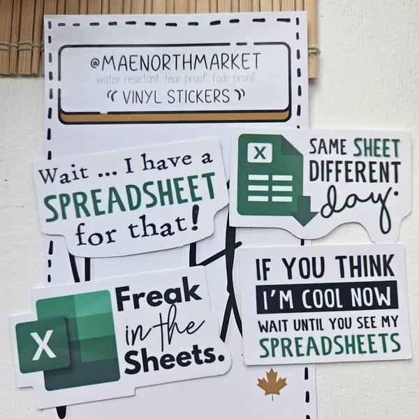Excel Sticker Pack Set of 4, Freak in the Sheets Sticker, Laptop ...
