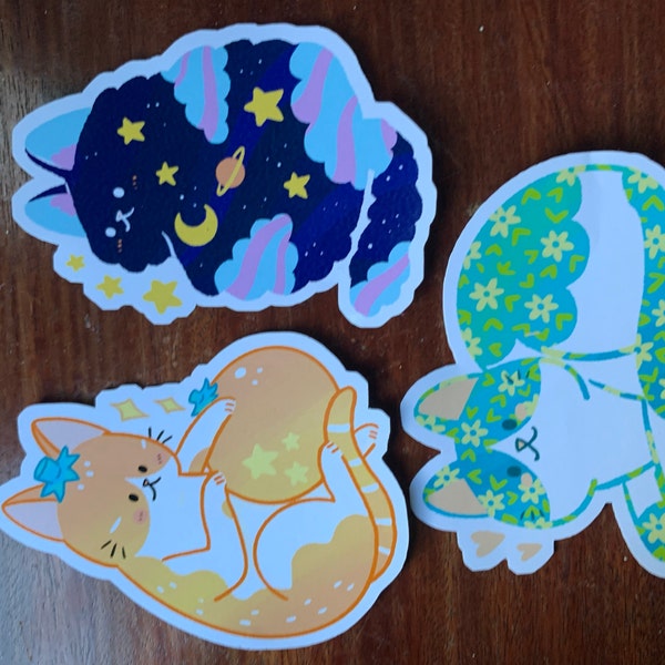 Super Cute Magical Cat Stickers Set of 3 Gloss Illustrated Stickers ...