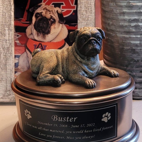 Pug Custom Engraved Figurine Cremation Urn, Urn for Pug, Dog Memorial ...
