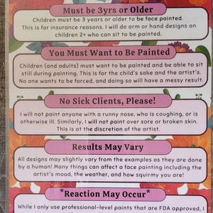 Facepainting Rules and Disclaimers Sign - Printable Download - Etsy