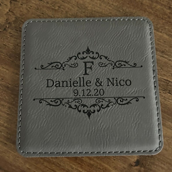 Personalized Leather Coasters Set of 6 W/holder, Custom Coaster Set ...