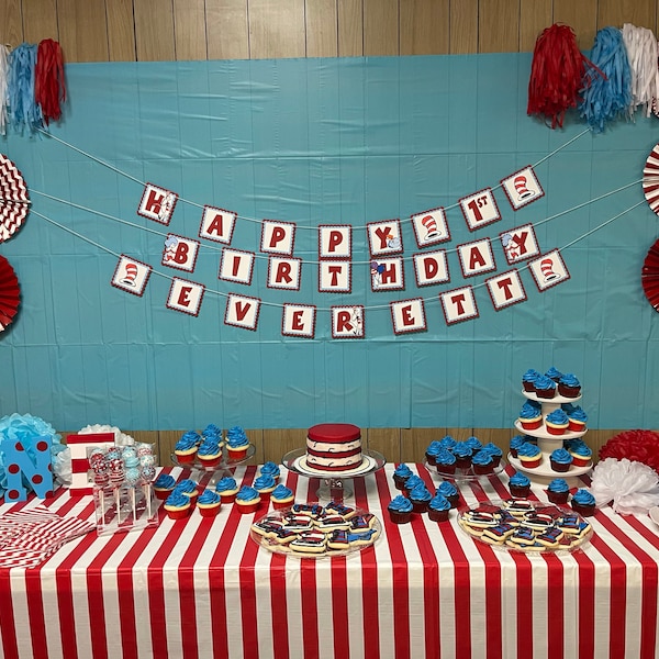 Cat in the Hat Birthday, Dr Seuss Birthday Banner, Dr Seuss Decorations ...