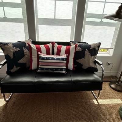 Patriotic Americana Patchwork Design Pillow Red White and Blue Stars ...