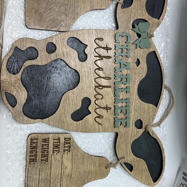 Twin Baby Cow Birth Stats Sign / Nursery Announcement / Cattle Tag ...