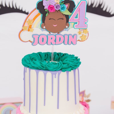 Afro Puff Girl Unicorn Cake Topper TWO Nicorn Party Unicorn Magical ...