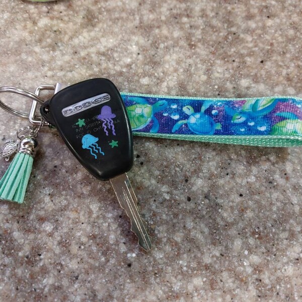 Sea Turtle Key Fob - Sea Turtle Keychain - Sea Turtle Wristlet - Marine ...