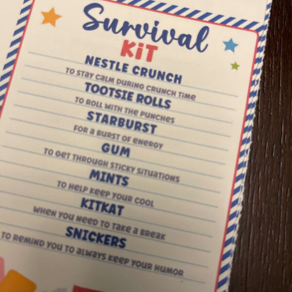 Survival Kit Printable Tags for Staff Volunteer Work | Emergency Treats ...