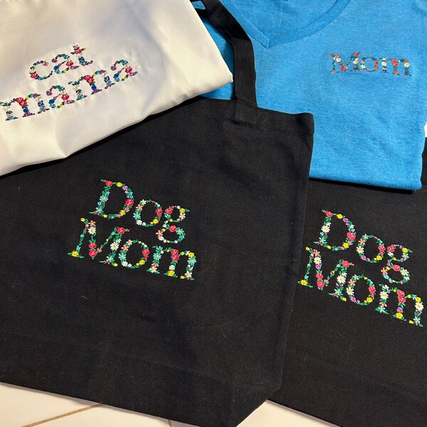 Machine Embroidery Design DOG MOM in Floral Letters 5X7 Hoop Dainty ...
