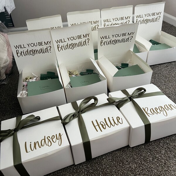 Sage Green Bridesmaid Proposal Box With Ribbon Personalized Bridesmaid ...