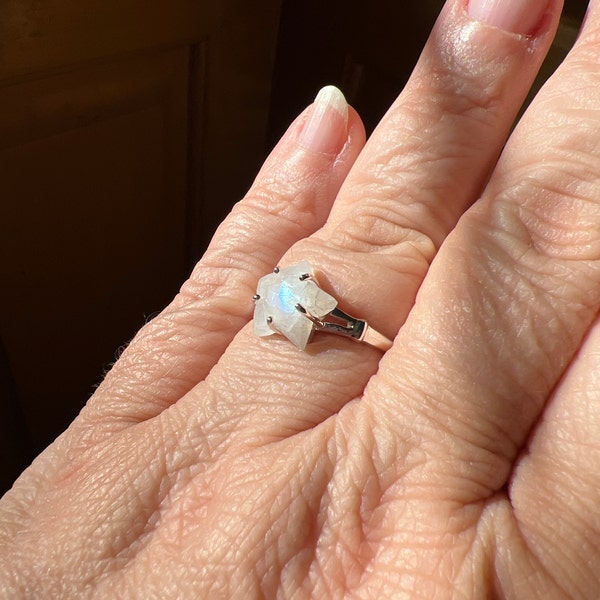 Natural Moonstone Ring, 925 Silver Star Cut Moonstone Wedding Ring ...