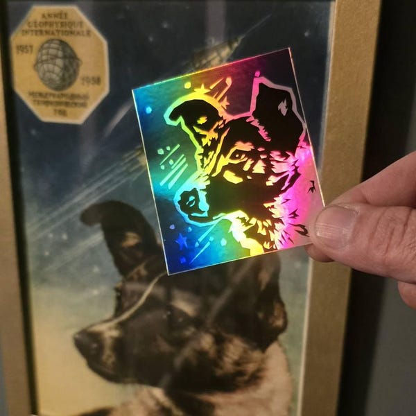 Laika Holographic Sticker - Russian Soviet Space Dog Illustration Art ...