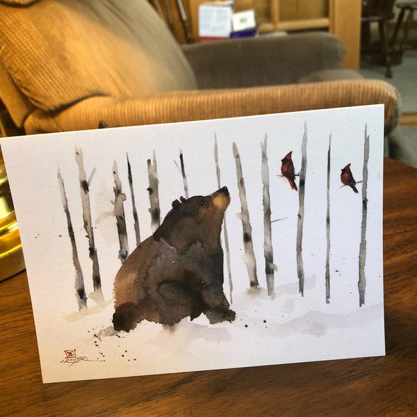 BEAR and CARDINAL Blank Greeting Cards, Set of 8, Watercolor Bird Art ...