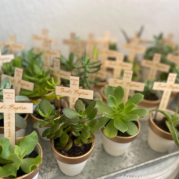 Wooden Cross Plant Favor Markers / Baptism Plant Stakes / Christening ...