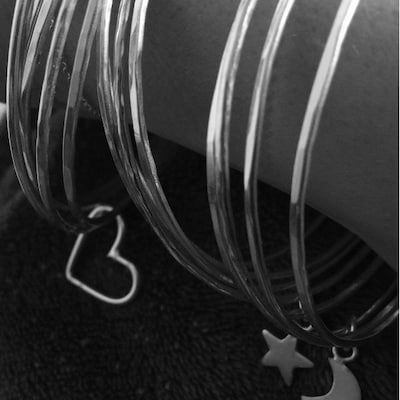 Sterling Silver Star & Moon Bangles - Etsy UK