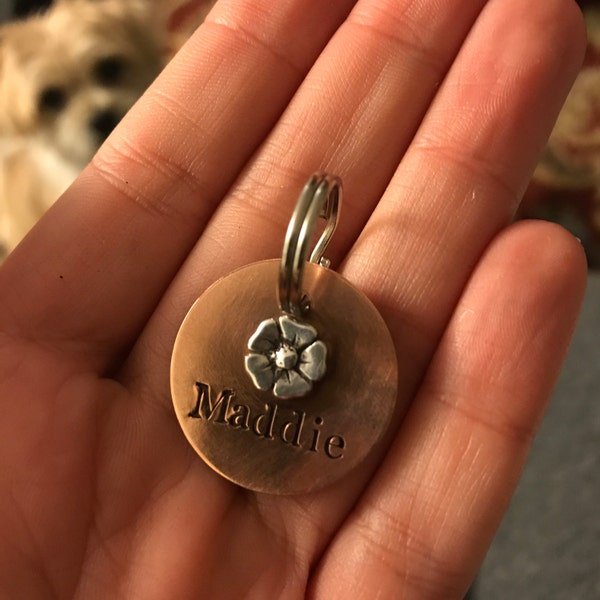 Poppy Dog ID Tag, Female Dog Tag, Silver Poppy Copper Disc, Sterling ...
